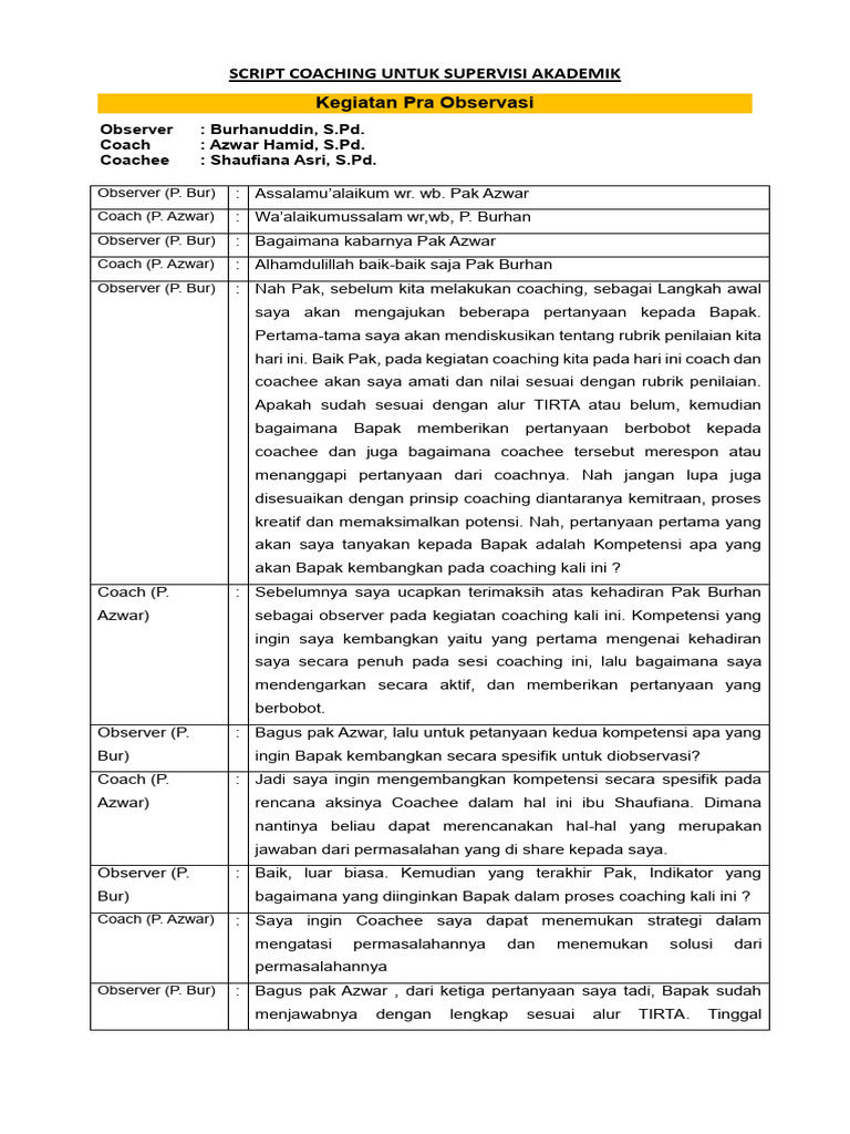 Academic Supervision Coaching Script | PDF
