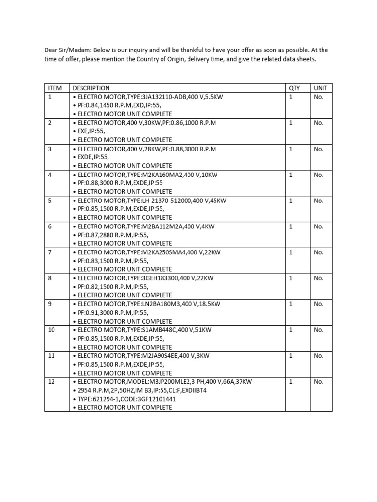 ABB Motor Requirement | PDF