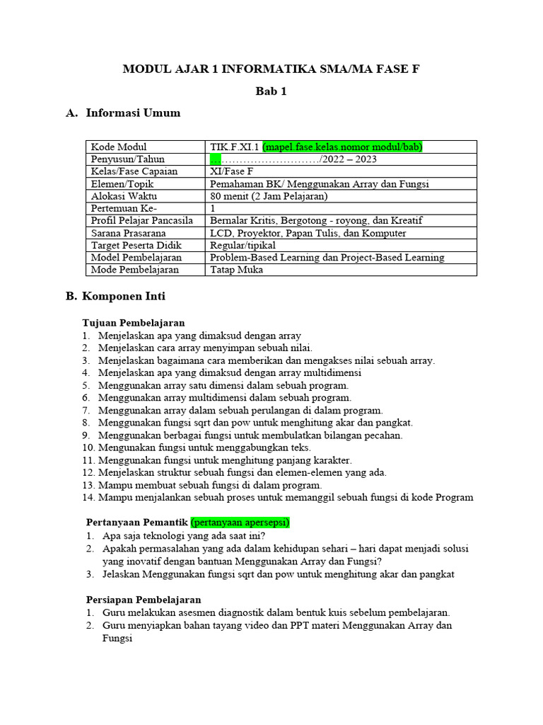 Perangkat Modul Ajar TIK SMA XI | PDF