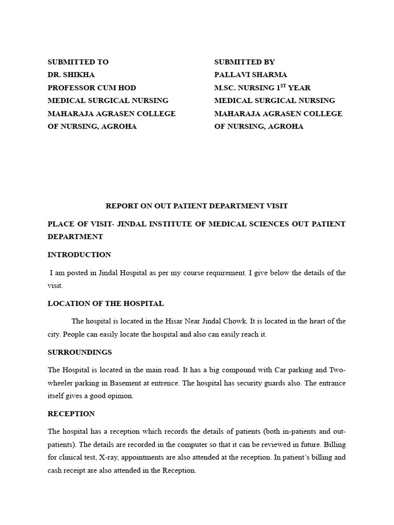 Report On The Hospital Visit | PDF | Hospital | Patient