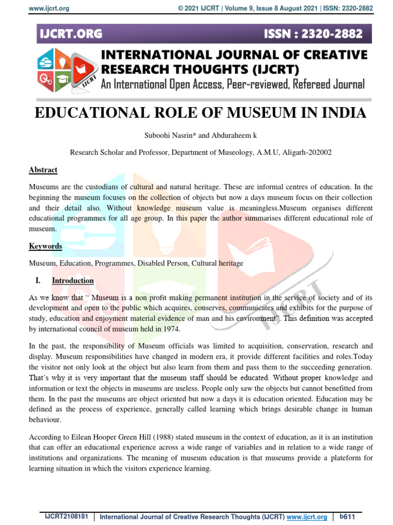 Educational Role of Museums in India | PDF