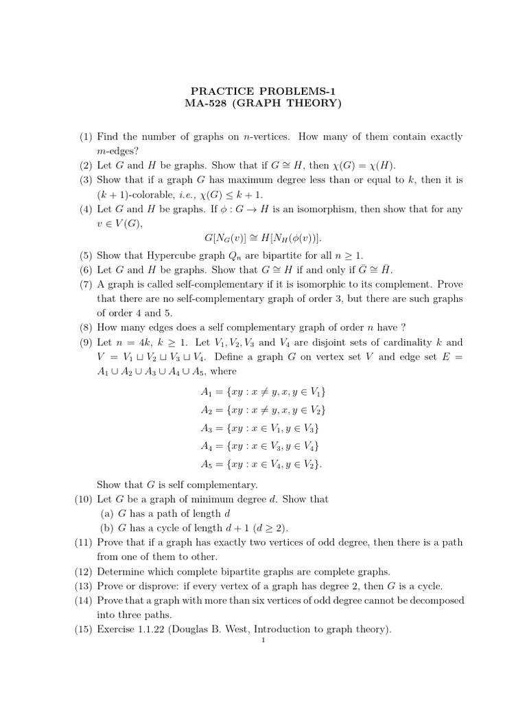 Problem Sheet-1 | PDF | Vertex (Graph Theory) | Graph Theory