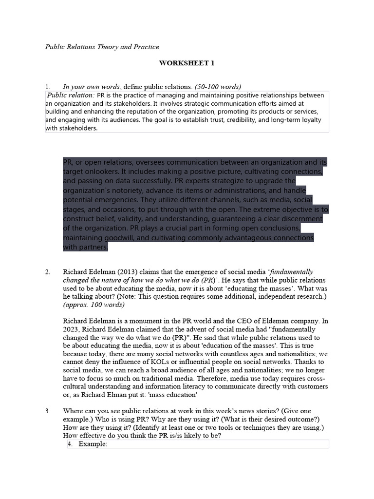 Worksheet 1 Ver 3 - Online | PDF | Public Relations | Social Media