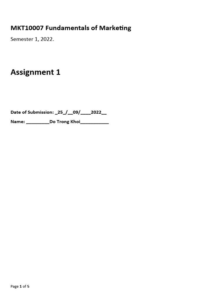Mkt10007 s122 Assignment 1 Outline | Download Free PDF | Marketing | Customer