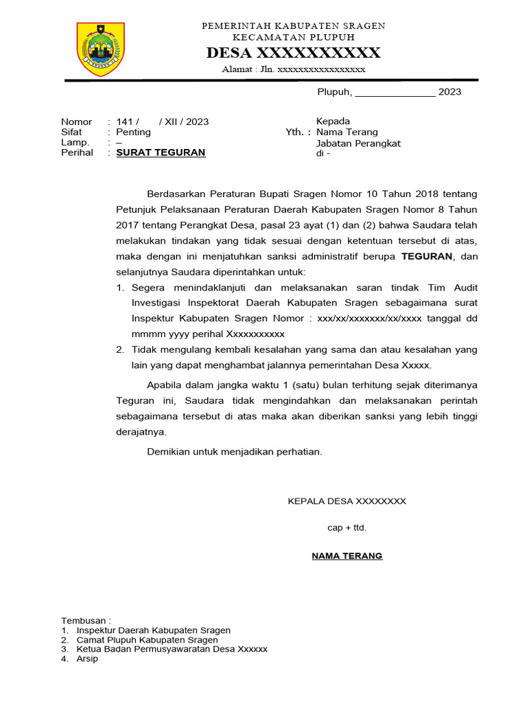 (Contoh) Surat Teguran | PDF