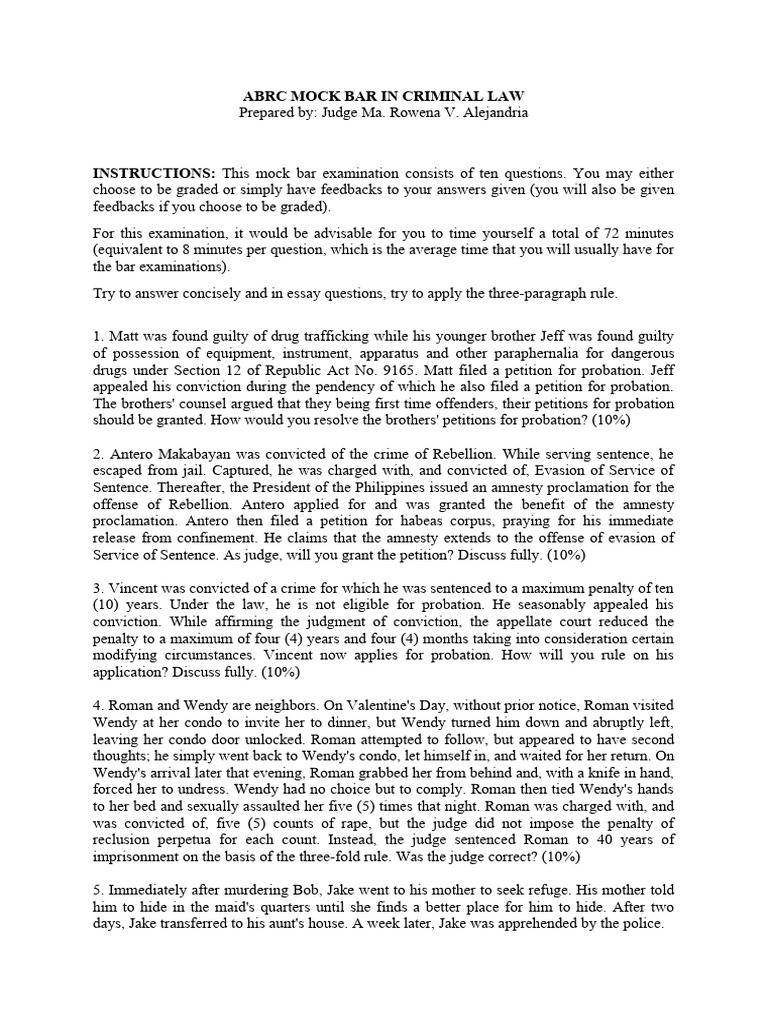 Mock bar in Criminal Law - 2020 | PDF | Probation | Sentence (Law)