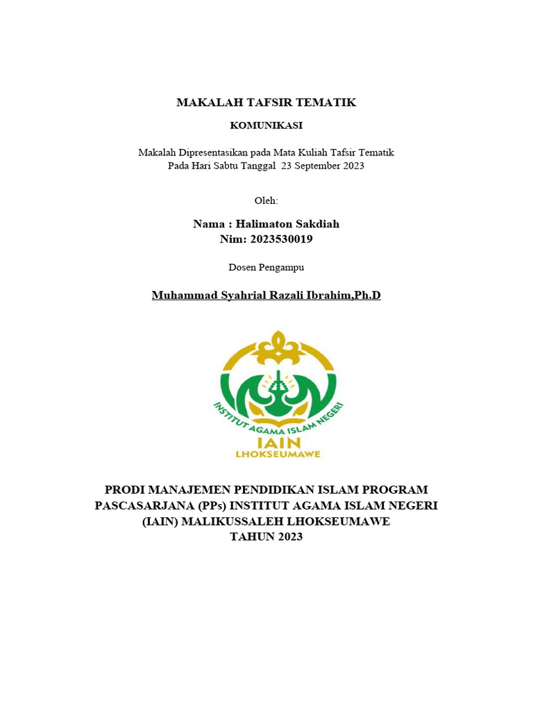 Makalah Tafsir Tematik | PDF