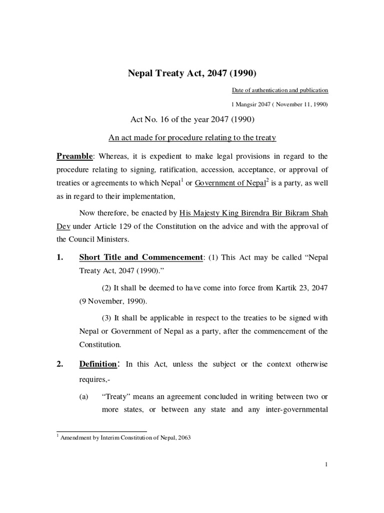Nepal Treaty Act, 2047 Overview | PDF | Law