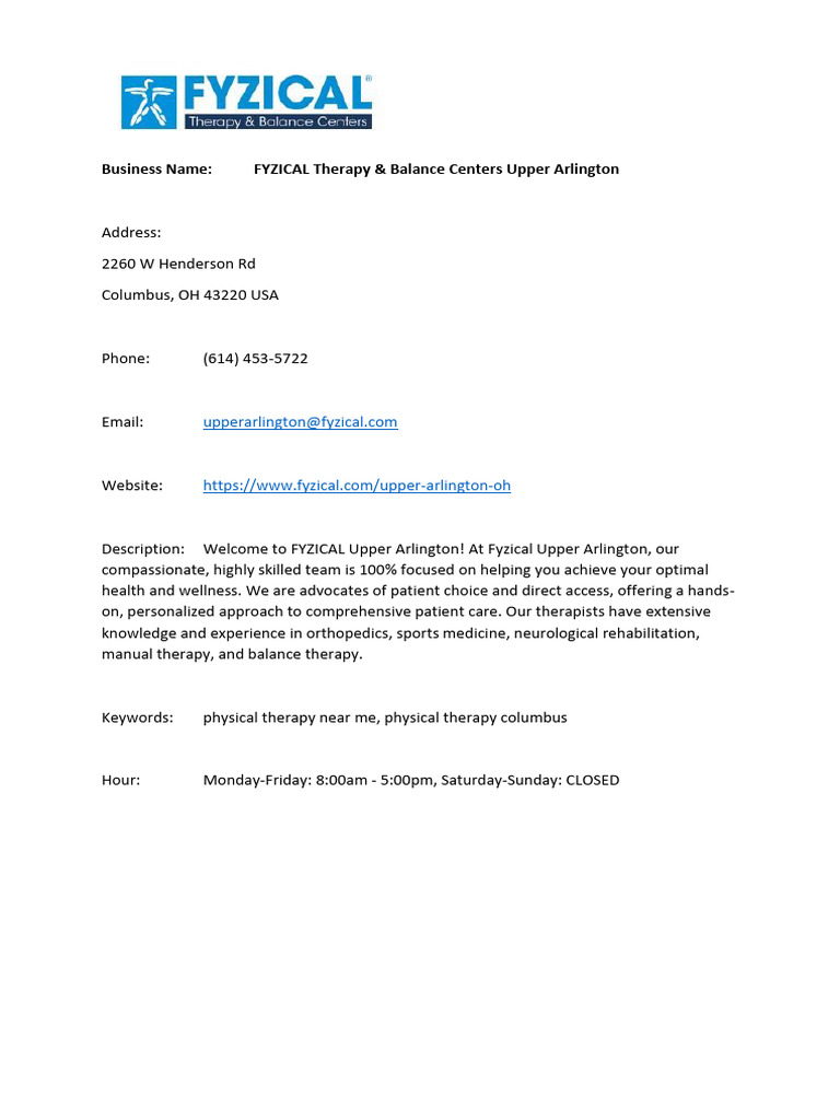 FYZICAL Therapy & Balance Centers Upper Arlington | PDF