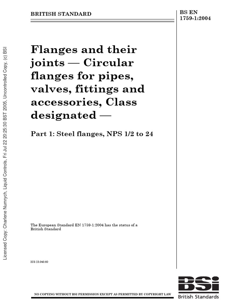BS en 1759-1 - 2004 | PDF | Chemical Engineering | Manufactured Goods