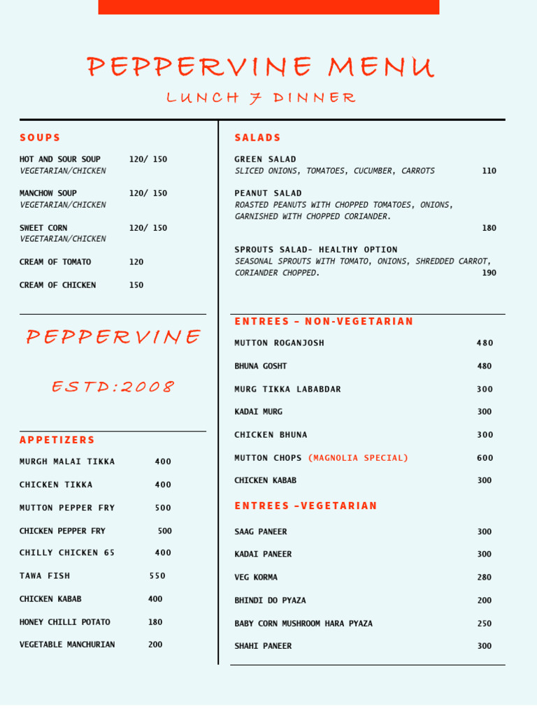 Peppervine Menu | PDF | Curry | Salad
