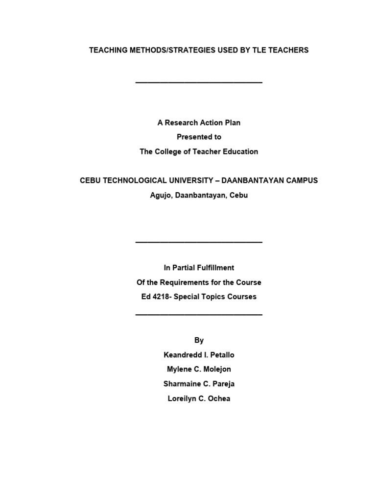 Teaching MEthods Strategies Used by TLE Teachers | PDF | Teachers | Learning
