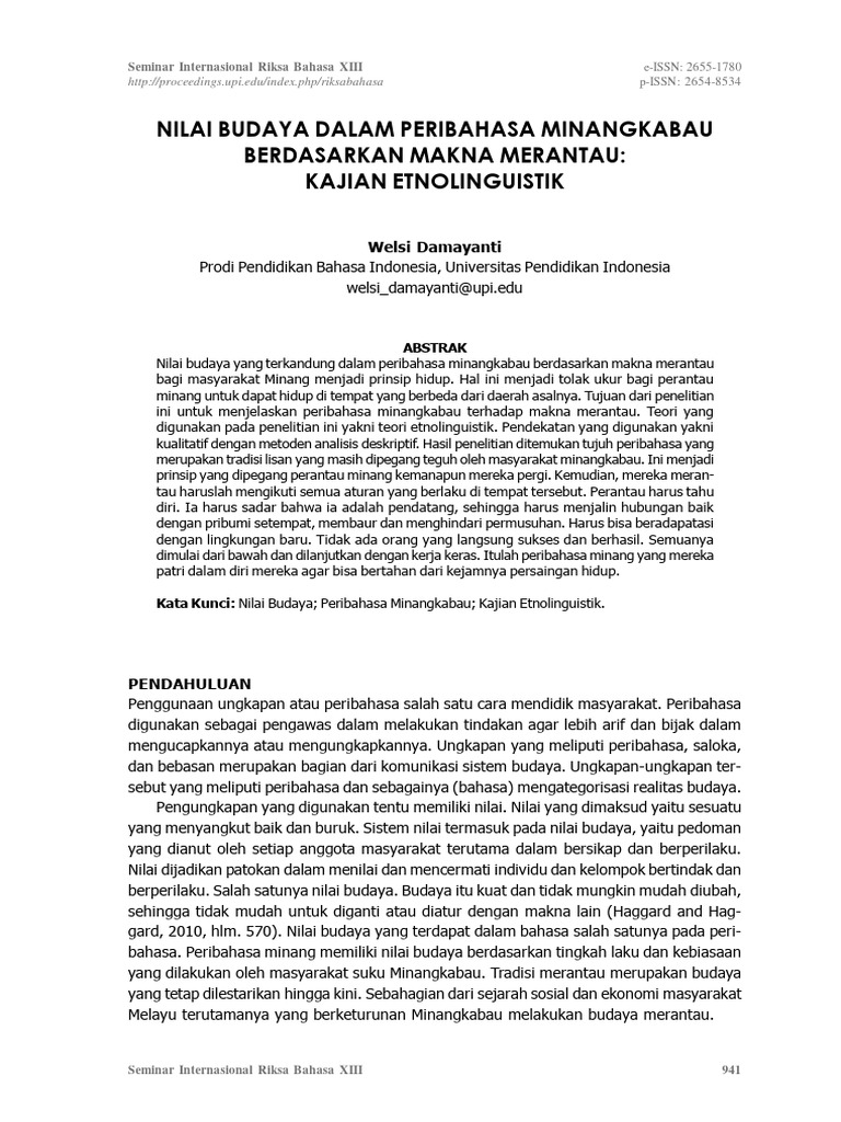 Nilai Budaya Dalam Peribahasa Minangkabau Berdasarkan Makna Merantau ...