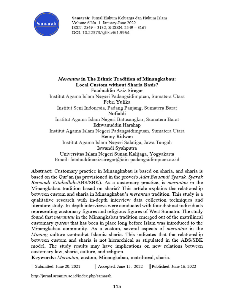 Merantau in The Ethnic Tradition of Minangkabau, Local Custom Without ...