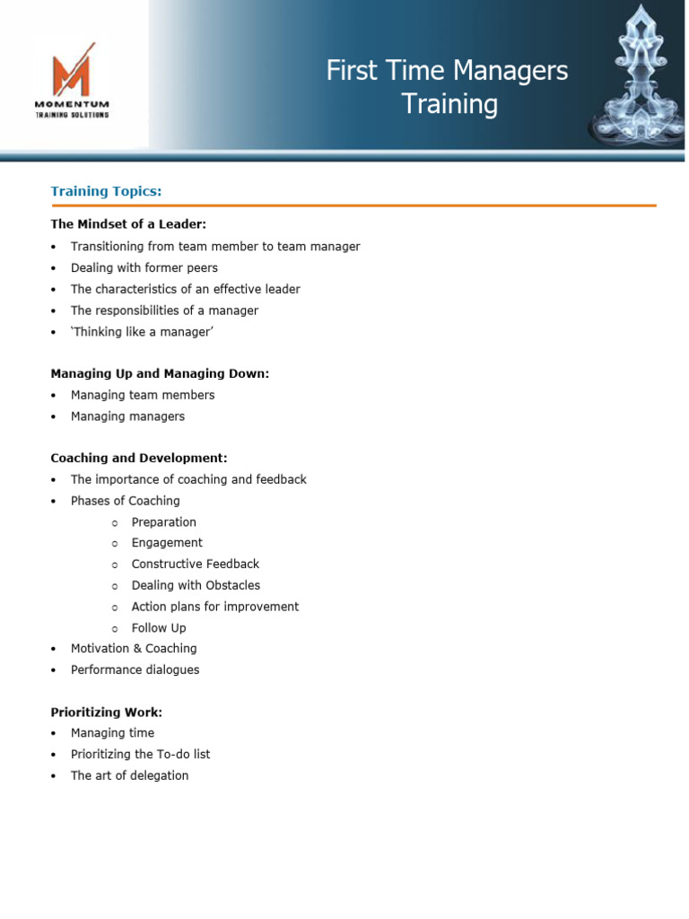 First Time Manager Training Program | PDF