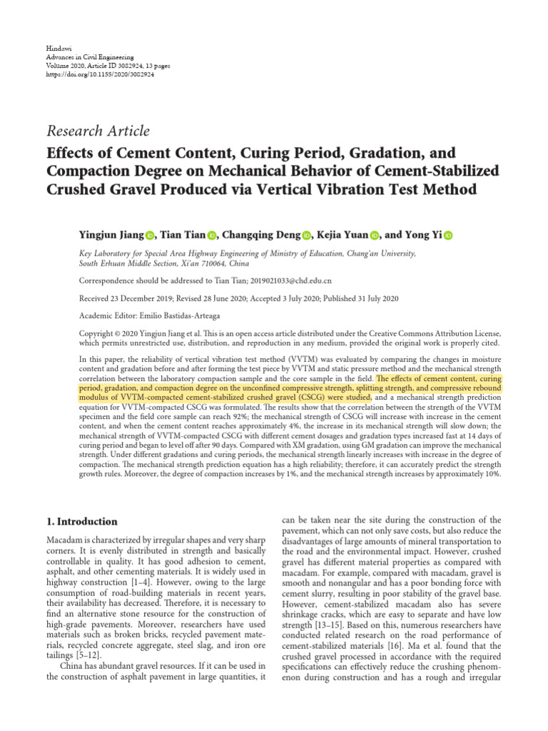 Effects of Cement Content, Curing Period, Gradation | PDF | Road ...