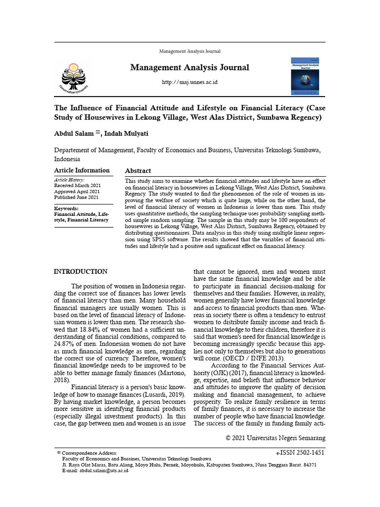 The Influence of Financial Attitude and Lifestyle On Financial Literacy ...