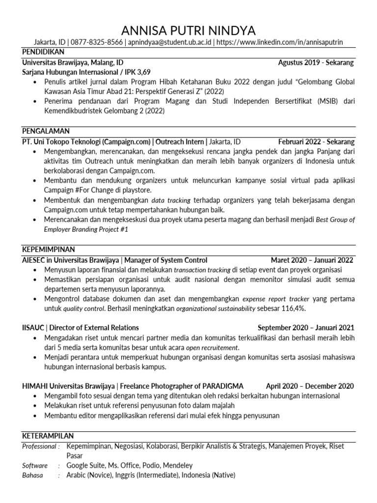 Profil Profesional Annisa Nindya | PDF