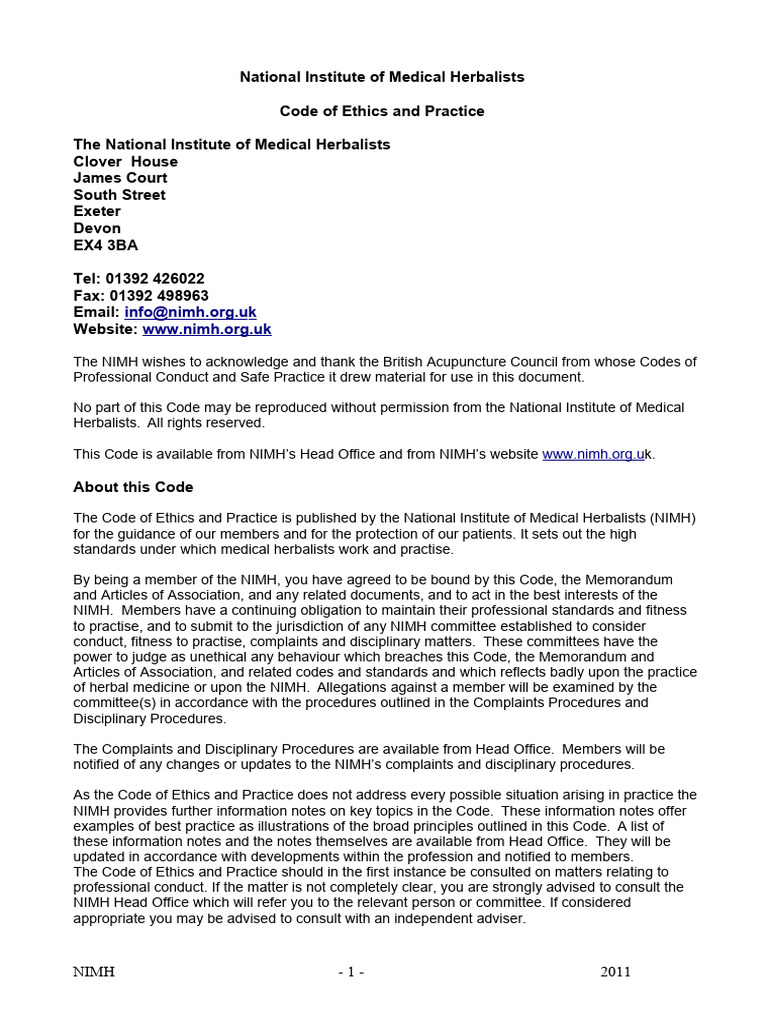 NIMH Code of Ethics | PDF