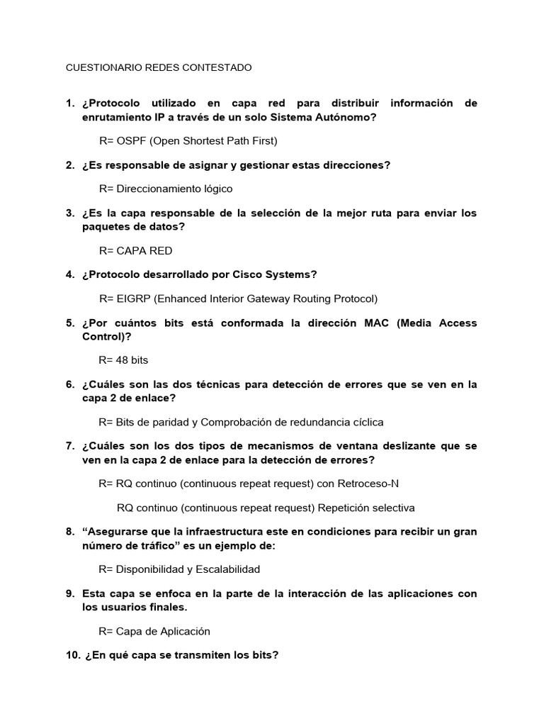 Cuestionario Redes Osi - Parcial 1 | PDF