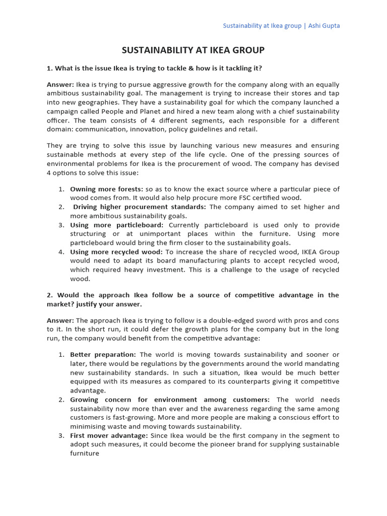 Ikea Sustainability Non Market Strategy Case | PDF