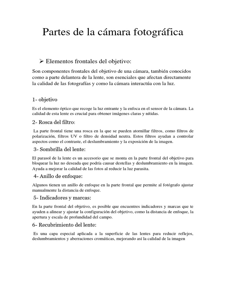 Partes de la cámara | PDF | Cámara | Obturador (fotografía)