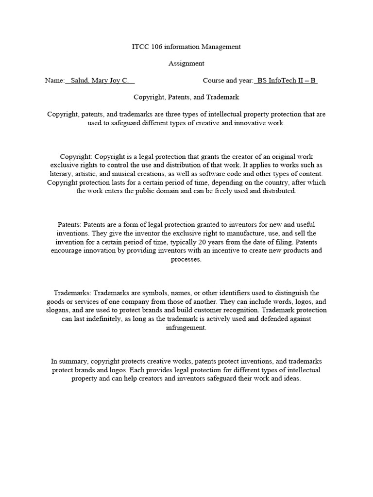 Assignment Copyright Patents and Trademark | PDF