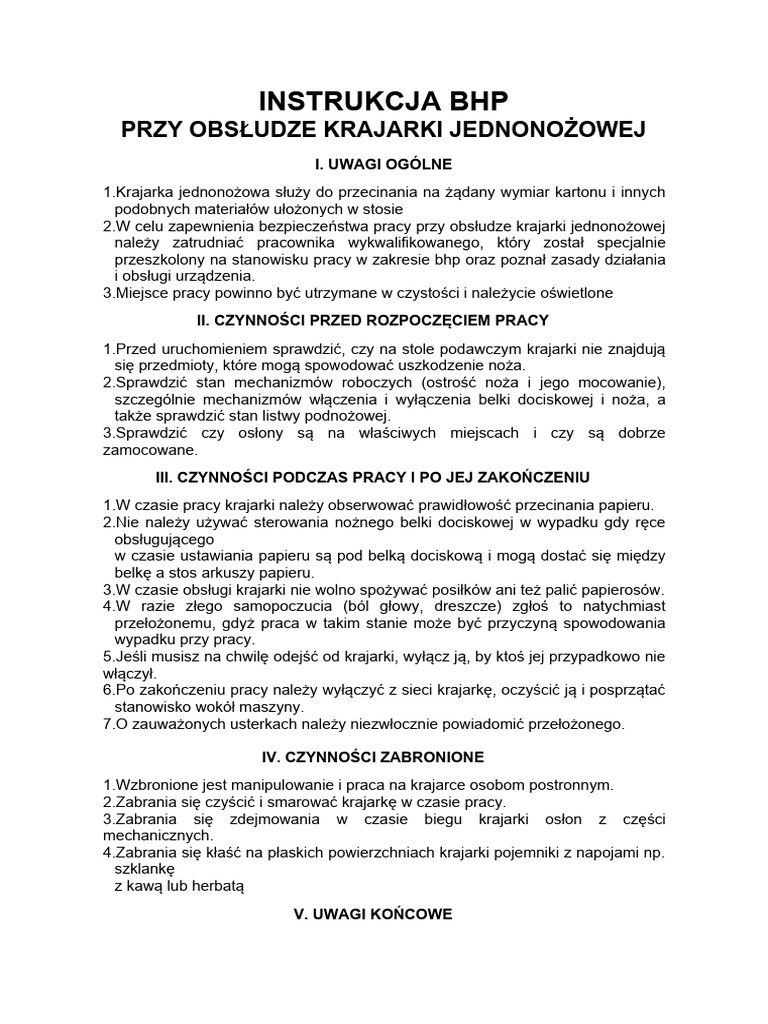 INSTRUKCJA BHP Krajakrka | PDF