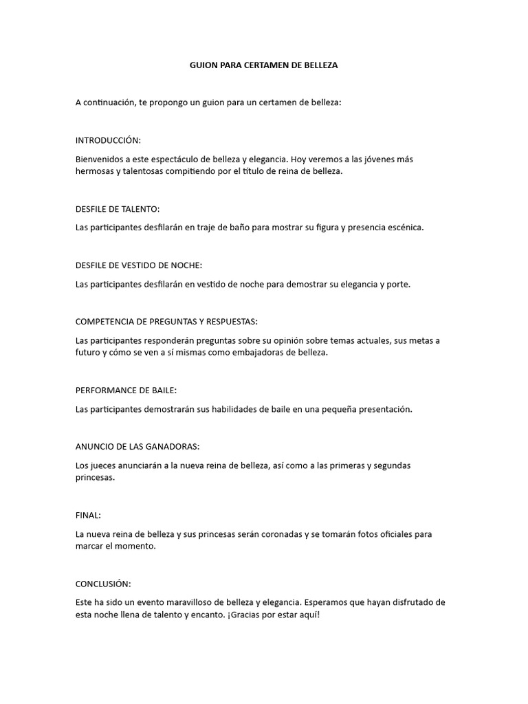 Guion para Certamen de Belleza | PDF