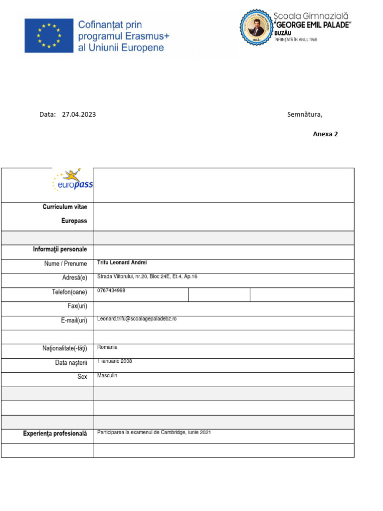 CV - Erasmus 1 | PDF