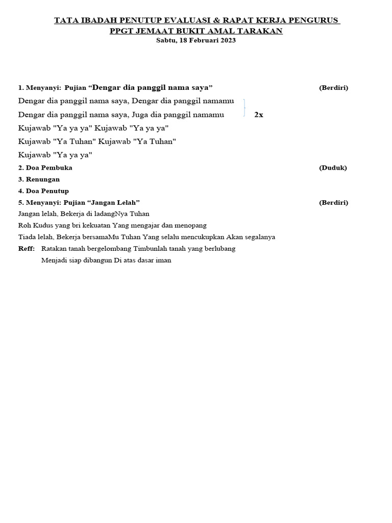 Ibadah Penutup Raker | PDF | Seni & Disiplin Bahasa