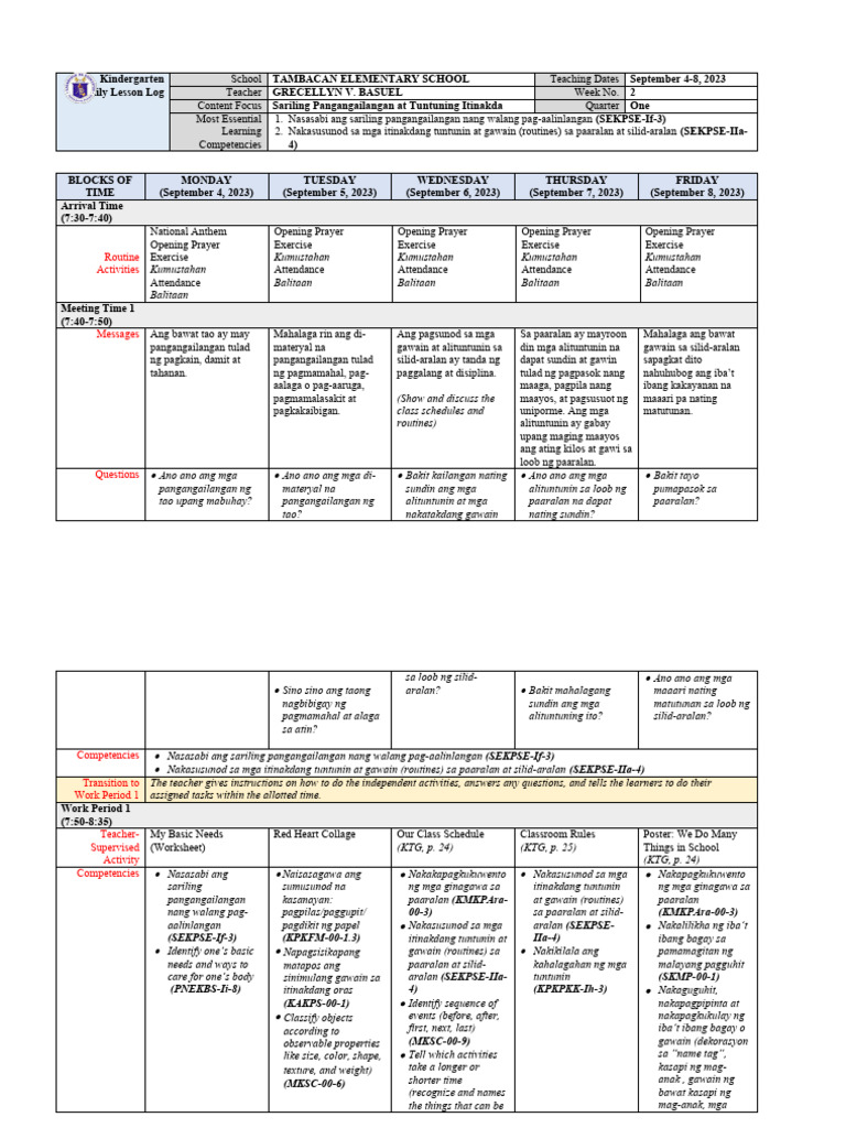 Kindergarten DLL MELC Q1 Week 2 | PDF