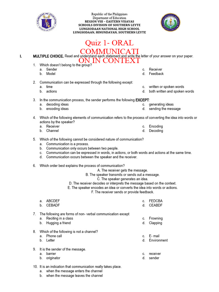 Oral Communication Quiz | PDF