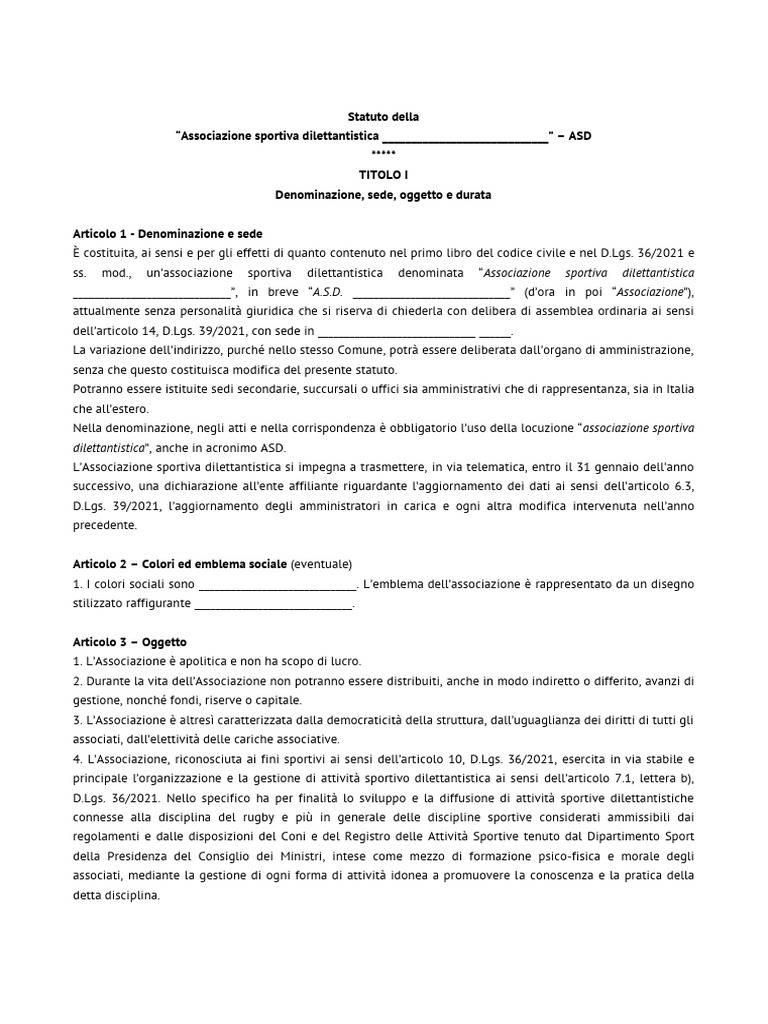 Statuto ASD | PDF