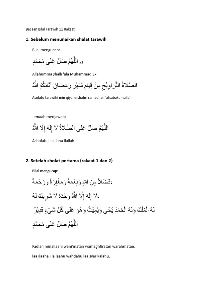 Bacaan Bilal Tarawih | PDF
