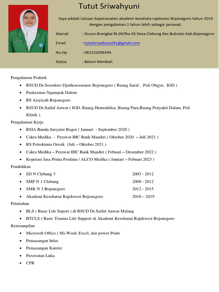 CV Yuni | PDF | Pengembangan Diri | Sains & Matematika