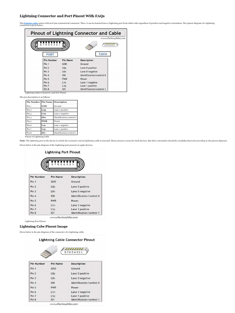 Lightning Connector and Port Pinout | PDF | Electrical Components ...