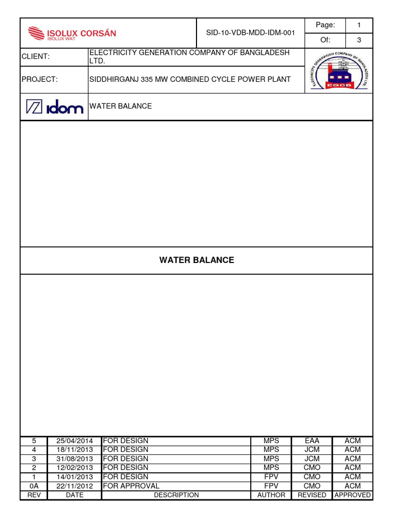 Water Balances BLock Diagram SID-10-VDB-MDD-IDM-001 | Download Free PDF | Water | Water Purification