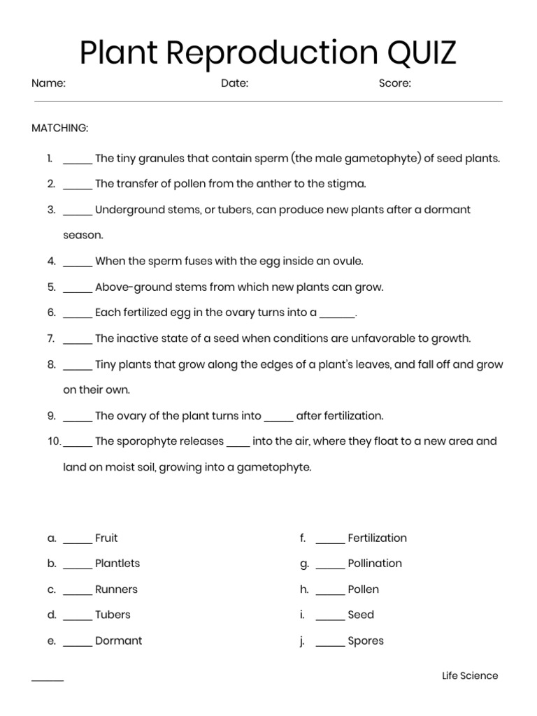 Plant Reproduction Quiz for Students | PDF