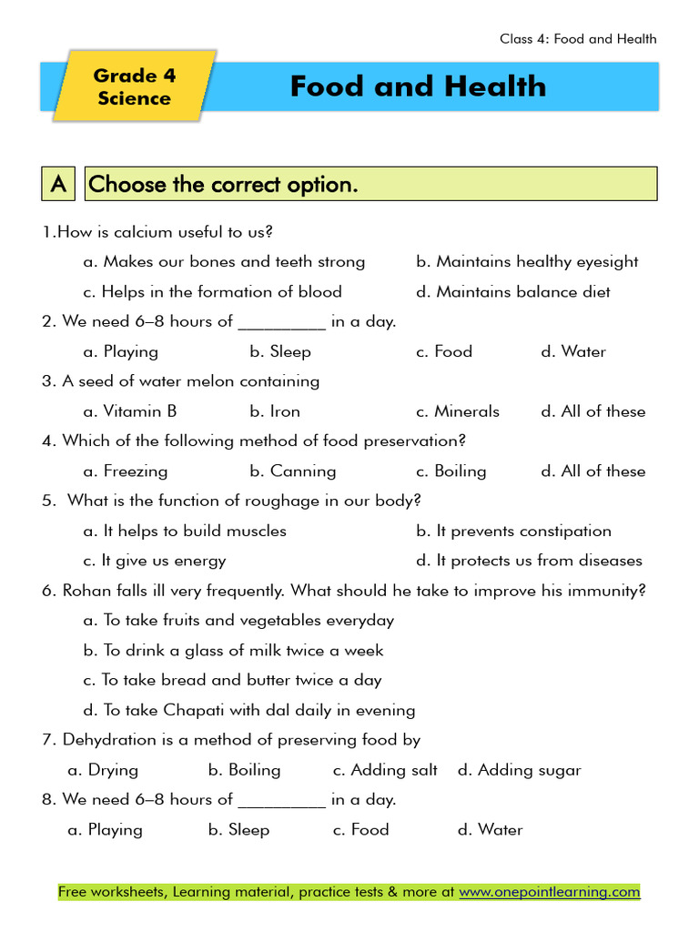 Worksheet Food and Health Class 4 c | PDF | Foods | Vitamin