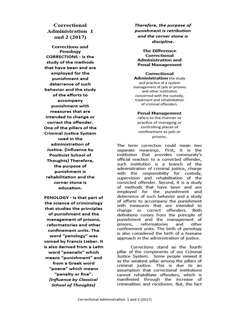 Notes On Correctional Administration Correctional Administration 1 and ...