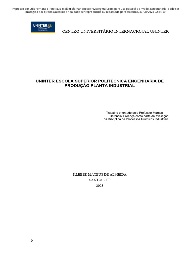Atividade Prática Processos Químicos Industriais - Passei Direto | PDF