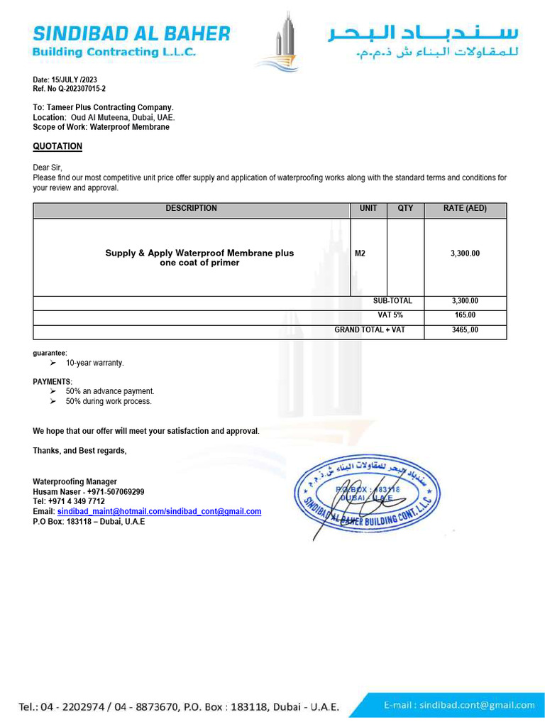 Taameer Plus Contracting Q-202307015-2 | PDF