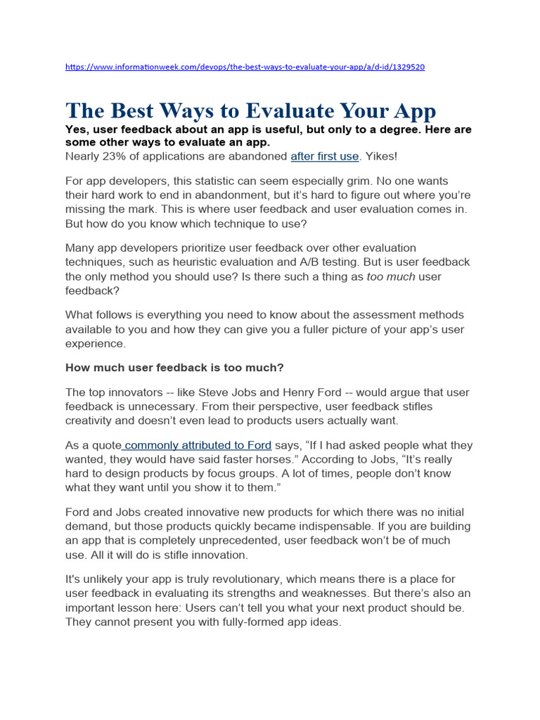 App Evaluation: User Feedback & More | PDF