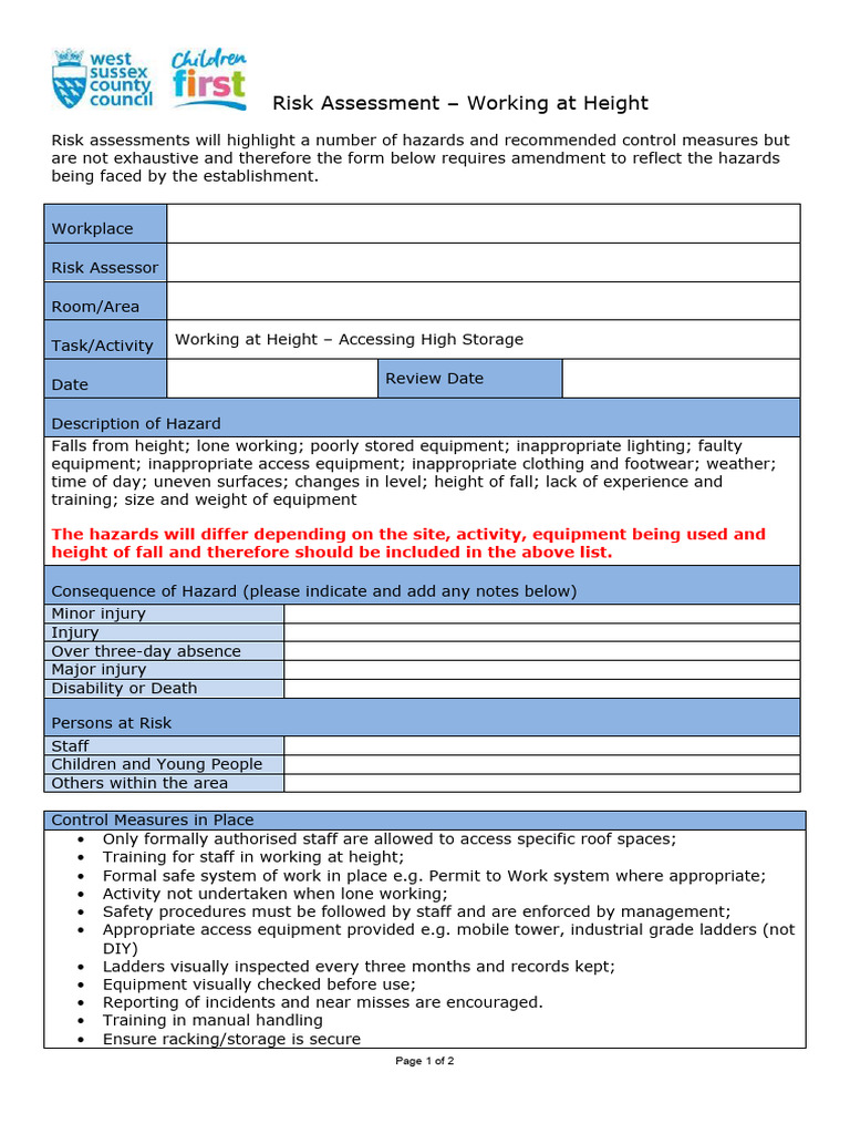 Risk Assessment - Working at Heights | PDF