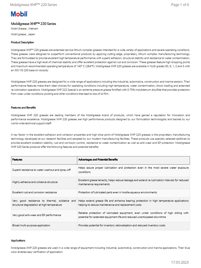 Mobilgrease XHP 220 Series | PDF