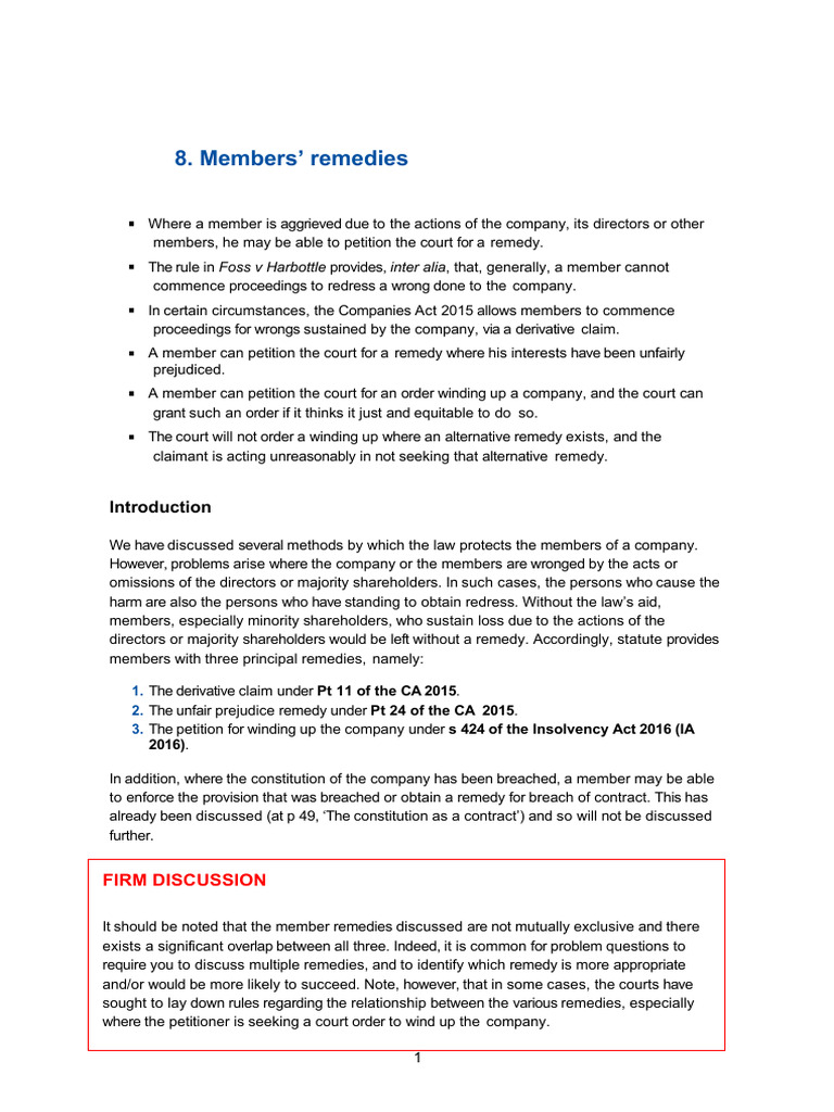 Members Remedies | PDF | Legal Remedy | Liquidation