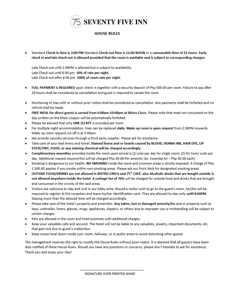 75 Inn House Rules | PDF