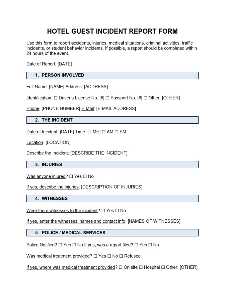 Hotel Guest Incident Report | PDF