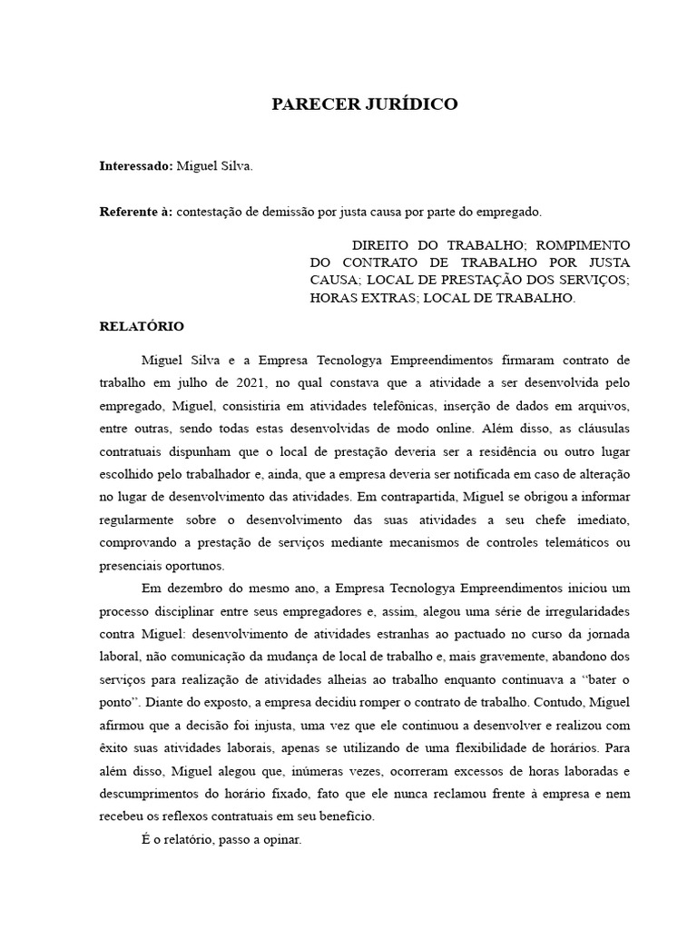 Parecer Jurídico - Direito do Trabalho II | PDF
